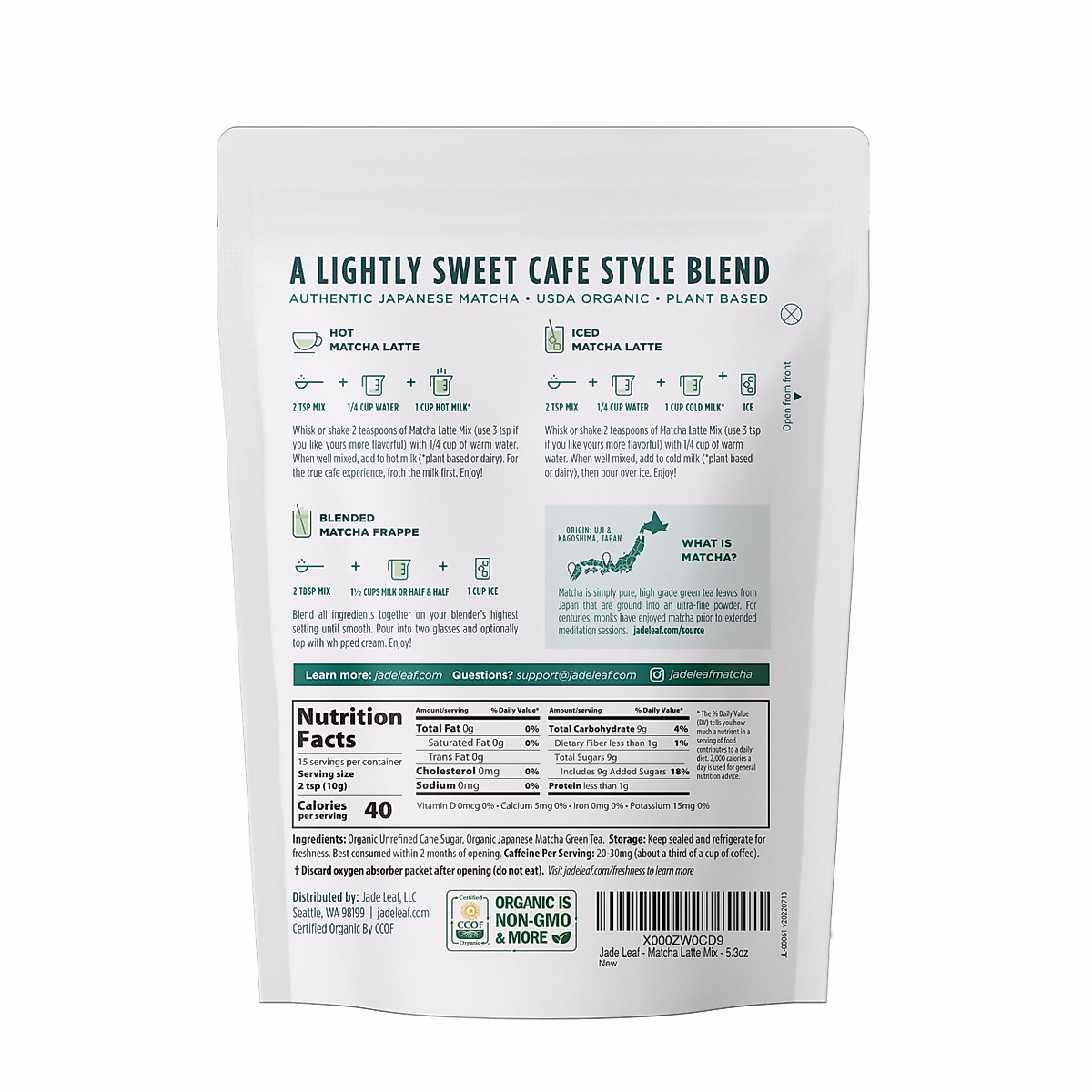 Jade Leaf Organic Matcha Latte Mix - Cafe Style Sweetened Blend - Sweet Matcha Green Tea Powder (5.3 Ounce)