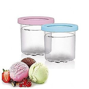 EVANEM 2/4/6PCS Creami Deluxe Pints, for Ninja Ice Cream Maker Cups,16 OZ Pint Ice Cream Containers Safe and Leak Proof for NC301 NC300 NC299AM Series Ice Cream Maker,Pink+Blue-2PCS