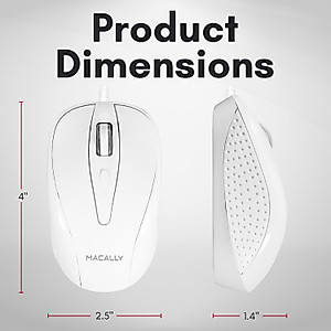 Macally USB Wired Mouse with 3 Button, Scroll Wheel, & 5 Foot Long Cord, USB Mouse for Laptop and Desktop, Computer Mouse Wired Compatible with Apple Macbook, iMac, Mac Mini, Windows PC, & Chromebook