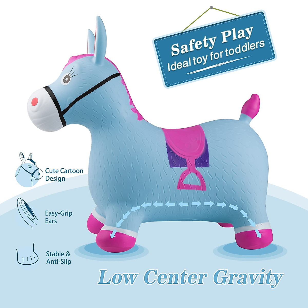 INPANY Bouncy Horse Hopper - Inflatable Jumping Horse, Ride on Rubber Bouncing Animal Toys for Kids/Toddlers/Children/Boys/Girls (Pump Included)