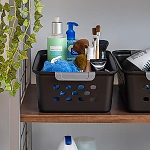 IRIS USA Plastic Storage Basket, 12-Pack, Small, Shelf Basket Organizer for Pantries, Kitchens, Cabinets and Bedrooms Black