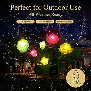 CCJK Solar Flower Lights, Outdoor Decorative Rose Flowers LED Lights,3 Pack Waterproof Solar Stake Lights with 6 Roses Flowers for Garden Yard Patio Lawn Decoration (White, Pink and Yellow)