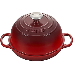 Le Creuset Signature Enameled Cast Iron 9.5"/1.75qt. Bread Oven - Cerise w/Additional Engraved Personalized Stainless Steel Knob
