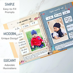 Baby Memory Book for Girl or Boy - First Year Unisex Ocean Keepsake to Log Newborn 1st Milestone - Gender Neutral Sea Photo Album Dairy - Nautical Themed Stuff Journal - Elegant New Parents Baby Gifts