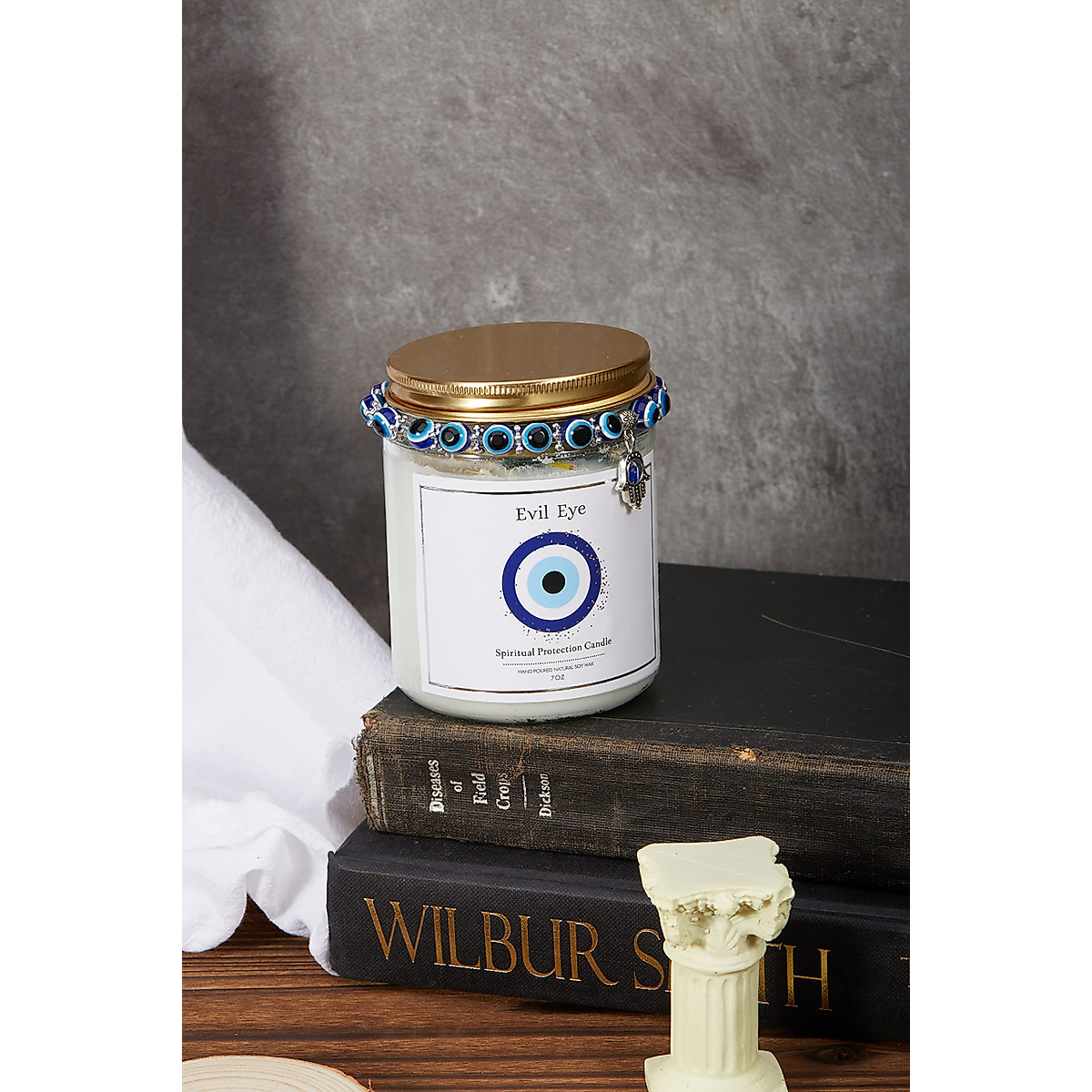 Evil Eye Candle - Evil Eye Decor, Evil Eye Spiritual Protection Candle with Crystals Inside, Healing Crystals Candle, Lavender Scented Candle for Relaxing,Chakra,Luck,Healing,Good Energy