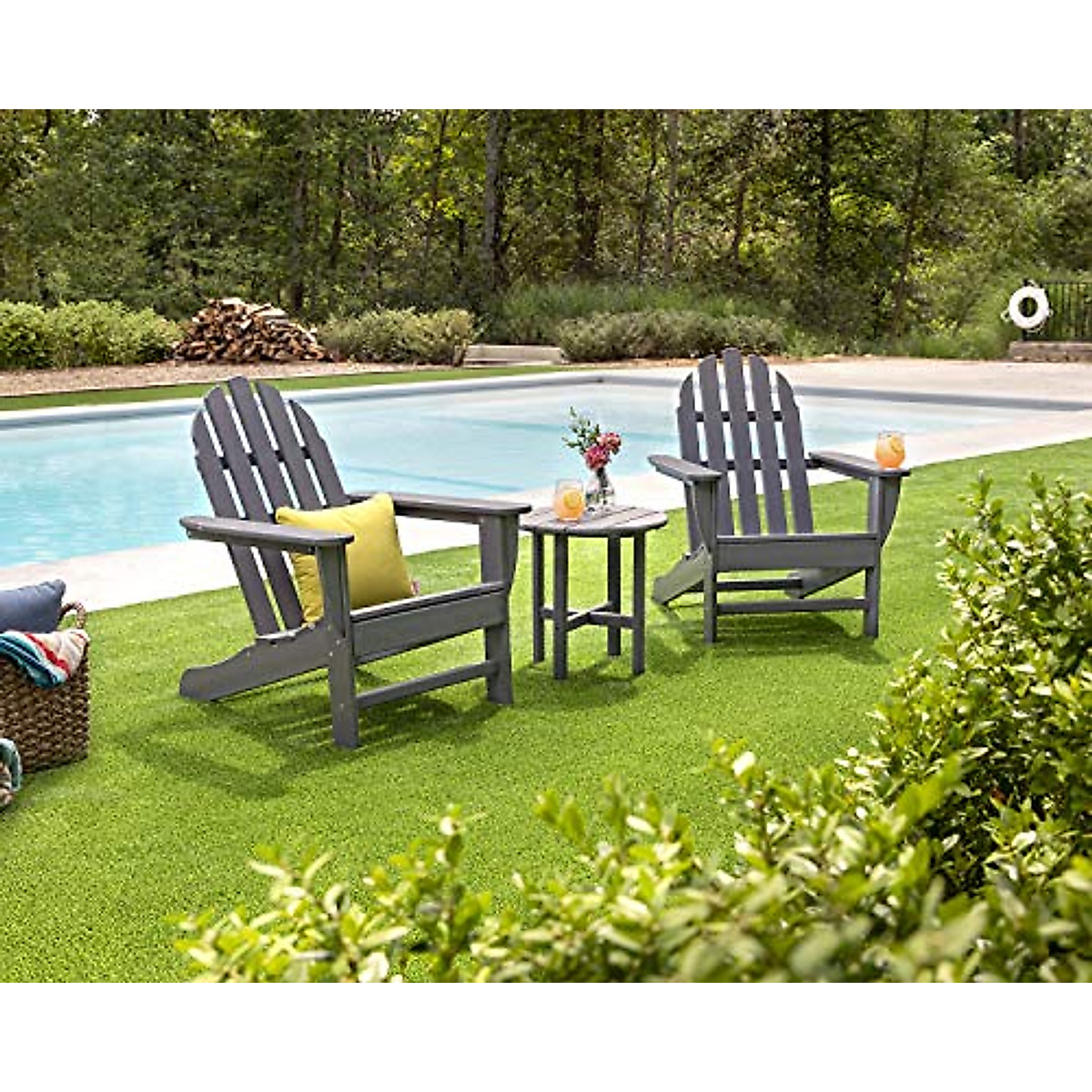 POLYWOOD PWS417-1-GY Classic 3-Piece Chair Side Table Adirondack Seating Set, Slate Grey