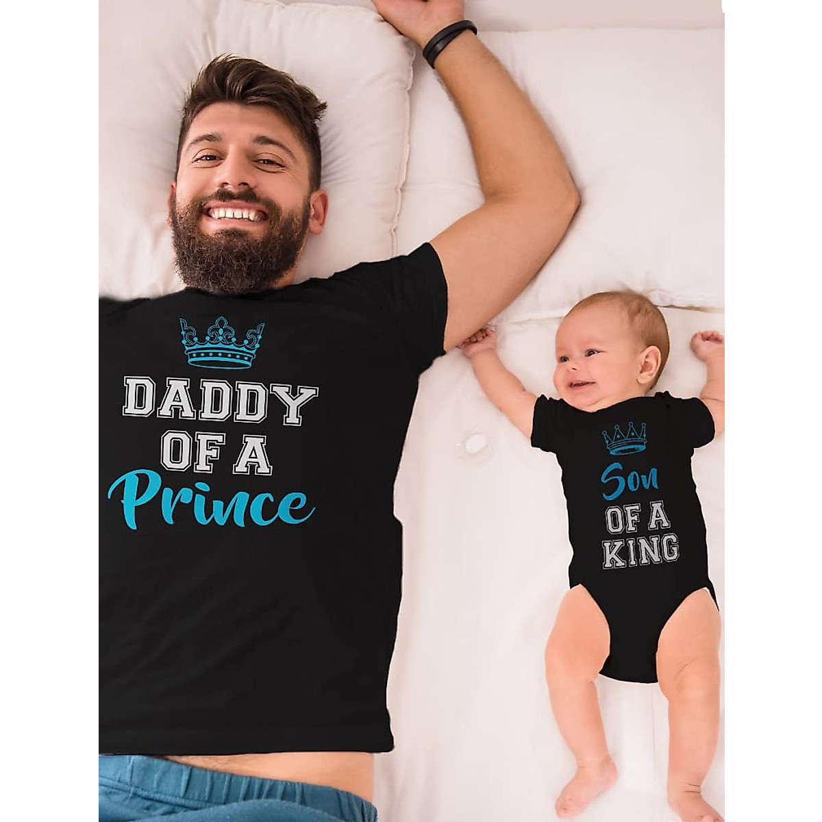 Daddy of a Prince Son of a King Matching Shirts Gifts for New Dads Fathers Day Dad Shirt and Baby Bodysuit Set Daddy Black Large/Son Black Newborn (0-3M)