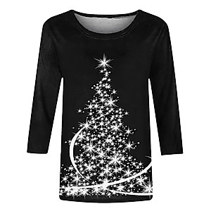 My Recent Orders Christmas Tops for Women Trendy 2023 3/4 Sleeve Cute Funny Christmas Tree Print Tunic Shirts Dressy Casual Tees Blouses Womens Christmas Tops Funny White M