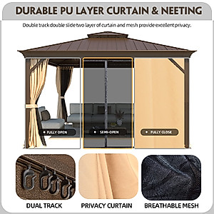 YOLENY 12' X 12' Hardtop Gazebo Galvanized Steel Outdoor Patio Gazebo Canopy Double Roof Pergolas Aluminum Frame with Netting and Curtains for Garden, Patio, Lawns, Parties