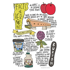 Allport Editions Vermont State Facts Kitchen Towel - 100% Cotton Kitchen Dish Towel