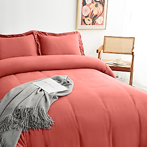 Mohap Duvet Cover 3 Piece Set Soft All Season Warm Luxury Brushed Microfiber 1800 Comforter Cover with 2 Matching Shams Queen Coral