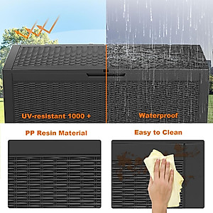 PatioZen 100 Gallon Resin Large Deck Box, Lockable Patio Outdoor Storage Box for Furniture, Garden Tools and Tools Storage, Waterproof Outside Storage Box - Black