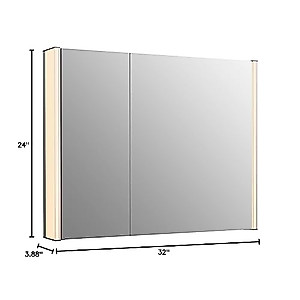 KOHLER K-81146-SLE-DA1 Maxstow Medicine Cabinet with LED Light, Mirror Doors & Staggered Shelves, Rectangular Frame, 32" x 24"