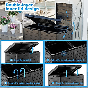 MAIUSCOLI Outdoor Trash Can with Lid, Outdoor Trash Bin & Pull-Out Liquid Drawer, Dual Lid Closure Design, Waterproof Resin Garbage Can Container for Patio, Backyard, Deck (Black)