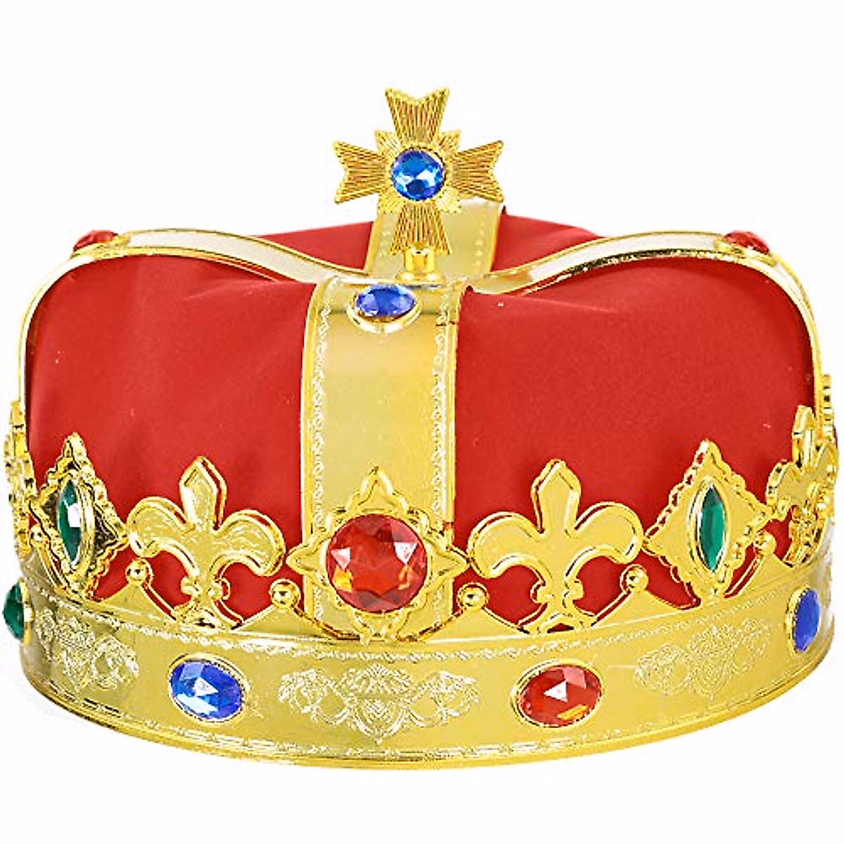 Skeleteen Regal Gold King Crown - Royal Red Felt Imperial Jeweled Mens and Womens Unisex Party Dress Up Accessory Crowns - 1 Piece