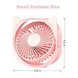 USB Desk Fans Small Quiet - Mini Cute Desk Fan USB Powered 3 Wind Speeds 360° Rotatable Portable Personal Little Table Fans for Home Bedroom Nightstand Office Work Desktop Dorm (Pink)
