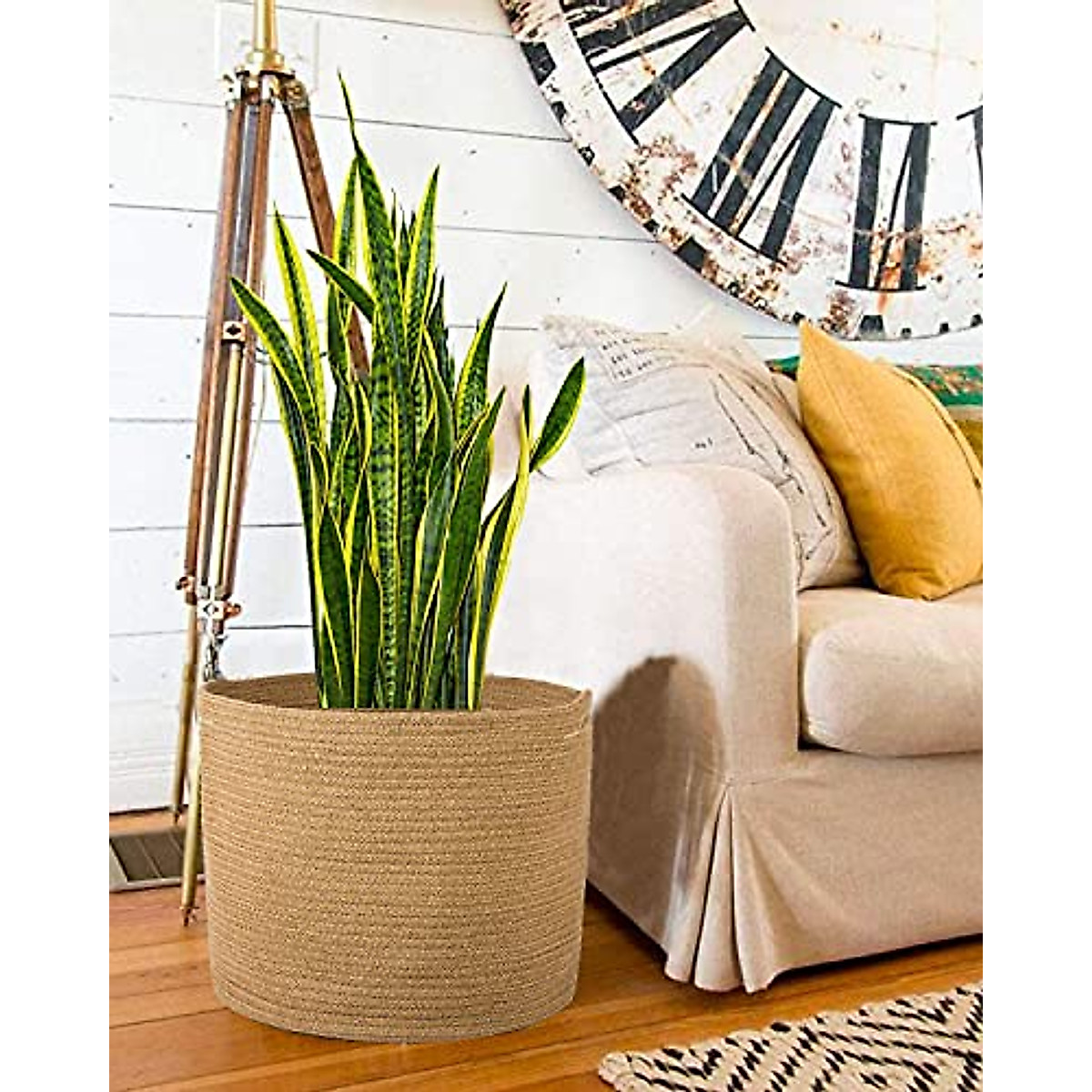 Goodpick Boho Jute Rope Storage Basket with Handles (Set of 2)