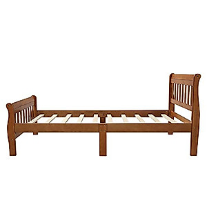 SOFTSEA Twin Platform Bed Frame with Headboard and Footboard for Kids, Solid Wood Twin Bed Frame with Support Slats/Easy Assembly (Twin, Oak)