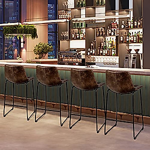 ERGOMASTER Leather Bar Height Barstools with Back 30 inch Counter Bar Stools Set of 2 Pub Height Bar Chairs for Kitchen Island Extended Counter Dining Room (30“, Brown)