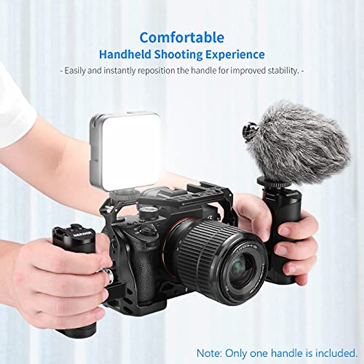 NEEWER Aluminum Side Handle Grip, Compatible with SmallRig Camera Cage for DSLR & Mirrorless Camera, Vertical/Horizontal Adjustment Handgrip with Cold Shoe, Built in Hex Key and 1/4" Threads, VS105