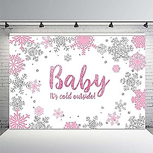 MEHOFOTO 8x6ft Winter Girl Baby Shower Photo Background Props Snowflakes Pink and Silver Backdrops Party Decoration Baby It's Cold Outside Photo Photo Banner for Dessert Table Supplies