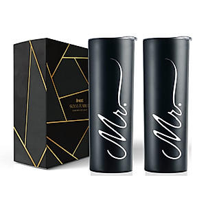 Onebttl Wedding Gifts for Couples, Insulated Stainless Steel Wine Tumblers Set with Lid & Straw, for Newlywed, Ideal for Engagement, Anniversary - Mr & Mr, Gay Couple Gifts