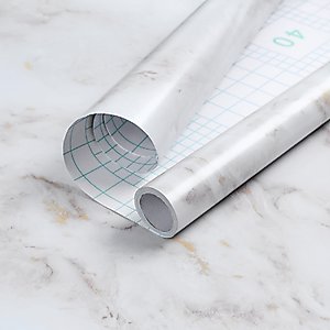 Homein Marble Contact Paper 17.5"×78.7", Peel and Stick Countertops Wallpaper Waterproof Self Adhesive Wall Paper Roll for Cabinets Drawers Kitchen Old Furniture, Modern Matte White/Gold