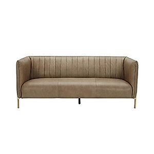 Amazon Brand – Rivet Frederick Mid-Century Channel Tufted Leather Sofa Couch, 77.5"W, Taupe