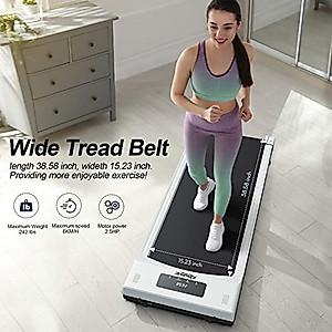 KRISRATE White Walking Pad Under Desk Treadmill, Quiet, Flat and Portable with LED Display and Remote Control, Installation-Free for Home Office