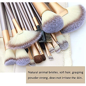 NEVSETPO Makeup Brushes 18pcs Synthetic Kabuki Brush Set Foundation Powder Blending Concealer Eye shadows Blush Cosmetics Brushes with 3 Sponge Mat Solid Wood Hande Makeup Bag Included