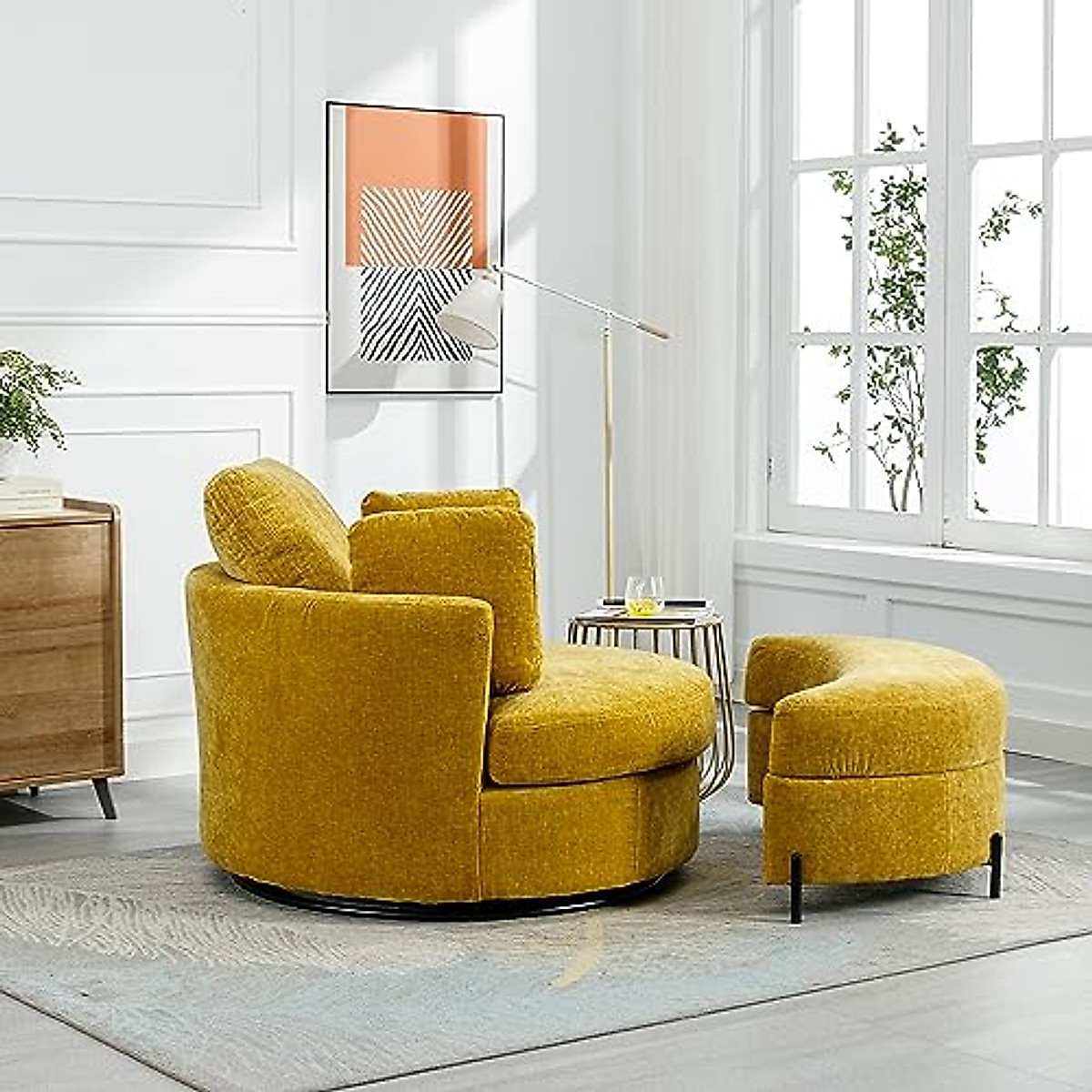 Oversized Swivel Accent Barrel Chair with Storage Bench Large Ottoman+4 Pillows,Comfy Upholstered 360 Recliner Sofa Club Chaise Leisure Round Loveseat Lounge Armchair for Living Room/Hotel/Nursery