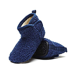 ZooYung Toddler Baby House Slippers Shoes Winter Warm Fleece Anti Slip Rubber Sole for Kids Boys and Girls(ZY-TS2268Blue25)