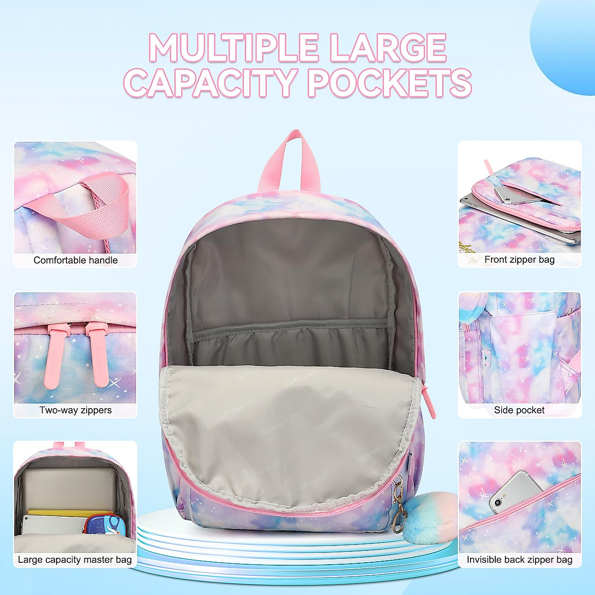 Caran·Y Girls Backpack for Kid in Elementary Large Size School Bookbag Purple Ages 12M+