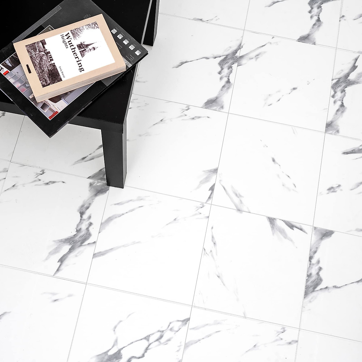 Peel and Stick Floor Tile White Marble Look Vinyl Flooring Peel and Stick Waterproof and Durable Self-Adhesive and Removable DIY Flooring for Transfer Bathroom Kitchen Rentals 12 inch
