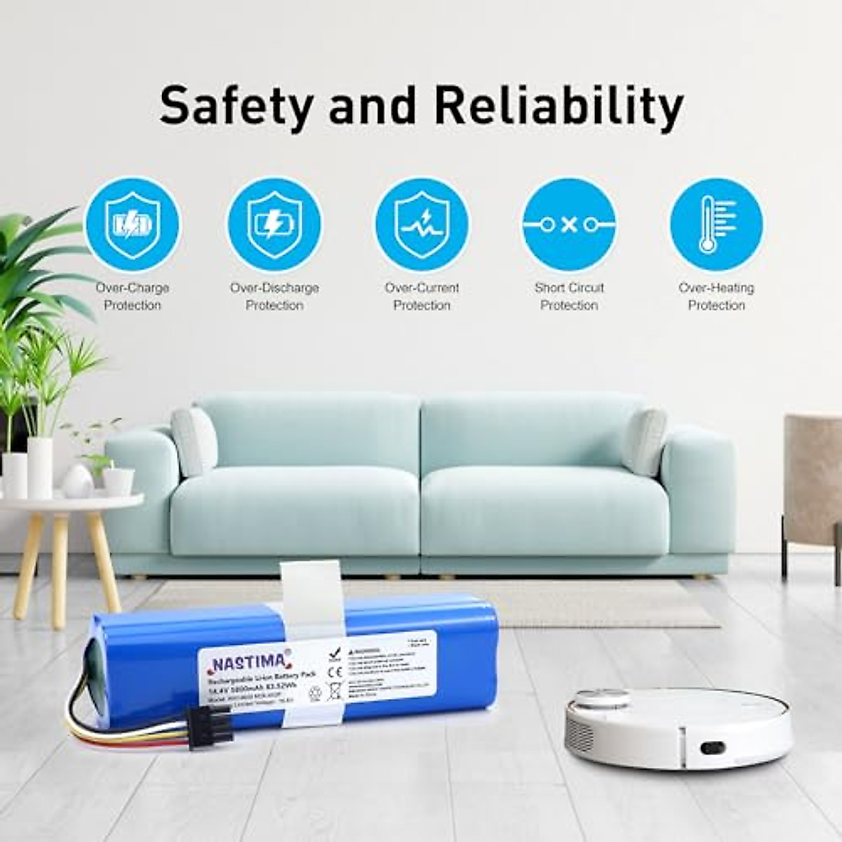 NASTIMA 14.4V 5800mAh Li-ion Battery Compatible with Eufy Robovac L70 Hybrid, T2190, T2190G21, Part Number INR18650 M26-4S2P, Vacuum Cleaners Battery with BMS