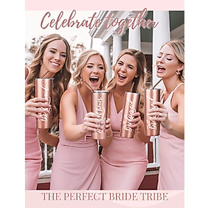 Onebttl Bridesmaid Gifts, Insulated Stainless Steel Tumblers with Lids and Straws, Maid of Honor Proposal Gifts, Bride Tribe, Bridal Party Gifts, 20 oz, Rose gold - Maid of Honor