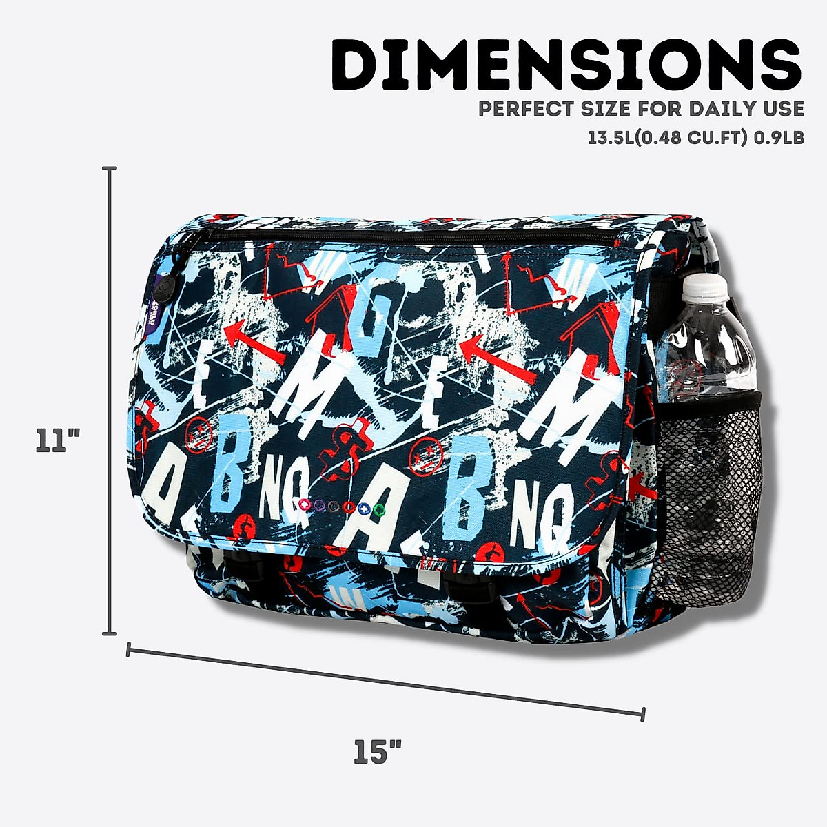 J World New York luggage Terry for Women. Girls School Kids Messenger Bag, Graffiti, One Size US