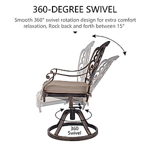 JOVNO Outdoor Furniture 2-Piece Cast Aluminum Bistro Swivel Arm Chair Set, Patio Dining Set-Bronze (Khaki)