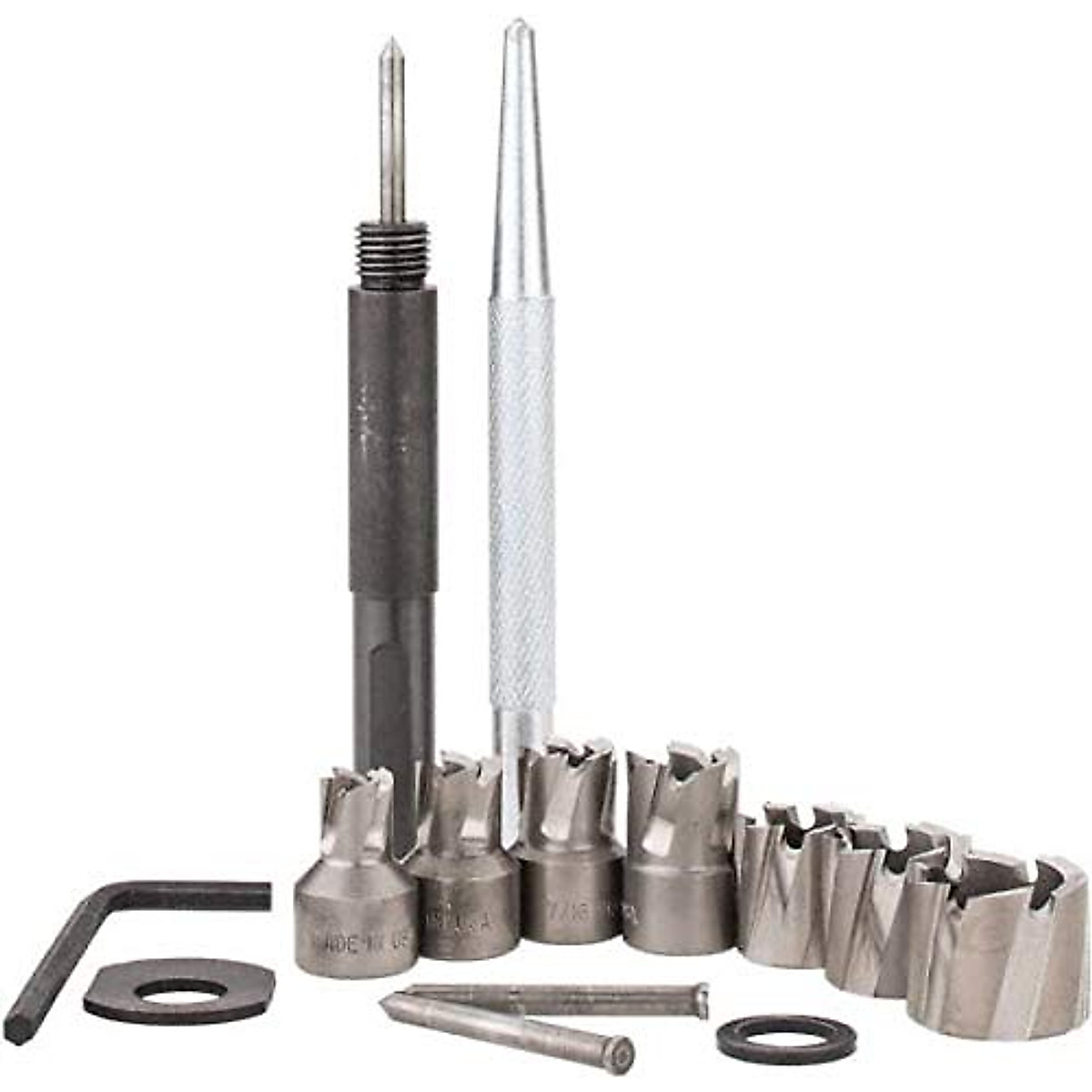 Hougen 11075 RotaCut High Speed Steel Cutter Kit 5/16”, 3/8", 7/16”, 1/2", 9/16”, 5/8, 3/4", 1/4" Cutting Depth, Bright Finish, 3/8" Shank