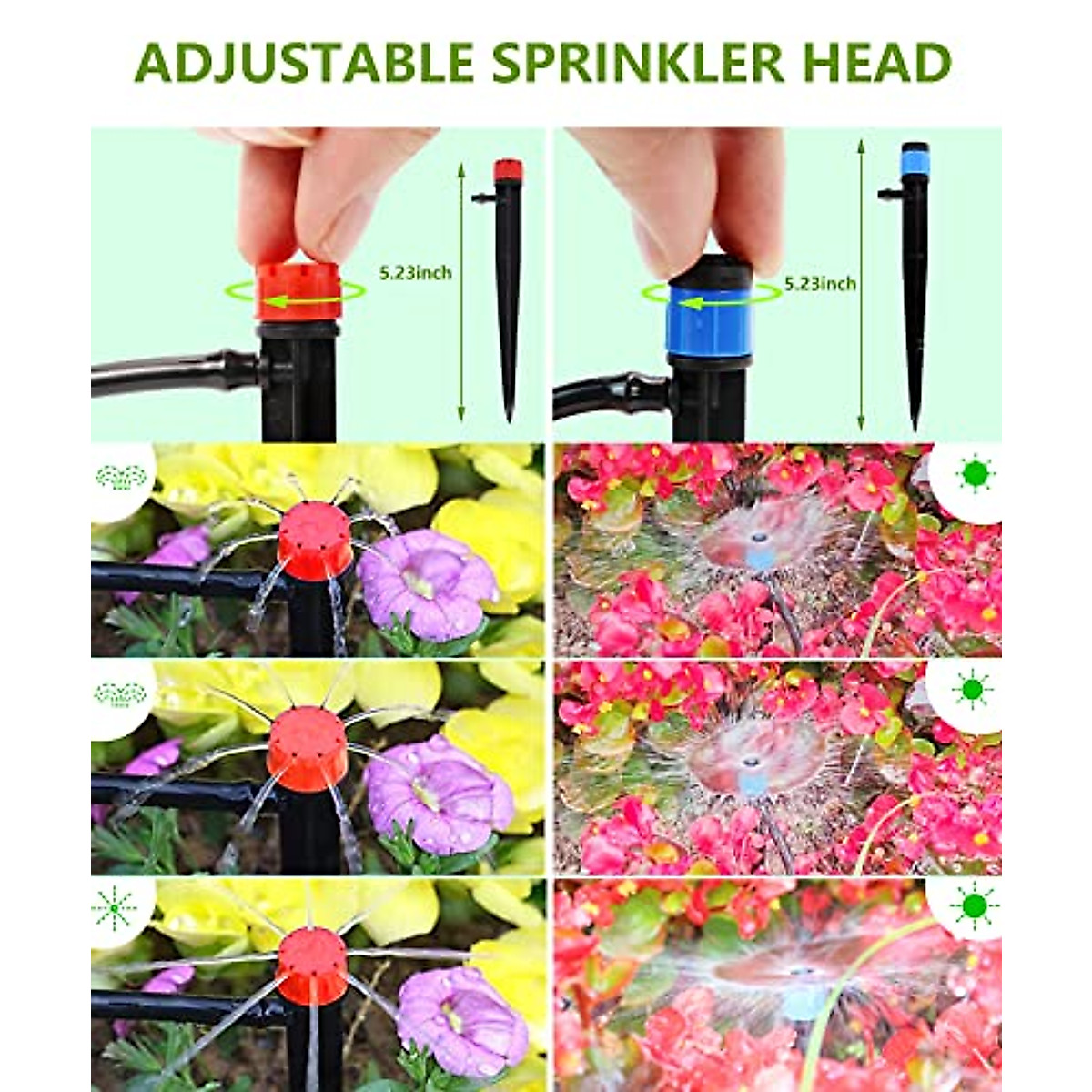 POANES Drip Irrigation Kit, 100FT Garden Watering System with 40FT 1/4 inch and 60FT 1/2 inch Blank Distribution Tubing Hose Distribution Tubing Adjustable Nozzle Emitters Sprinkler Barbed Fittings