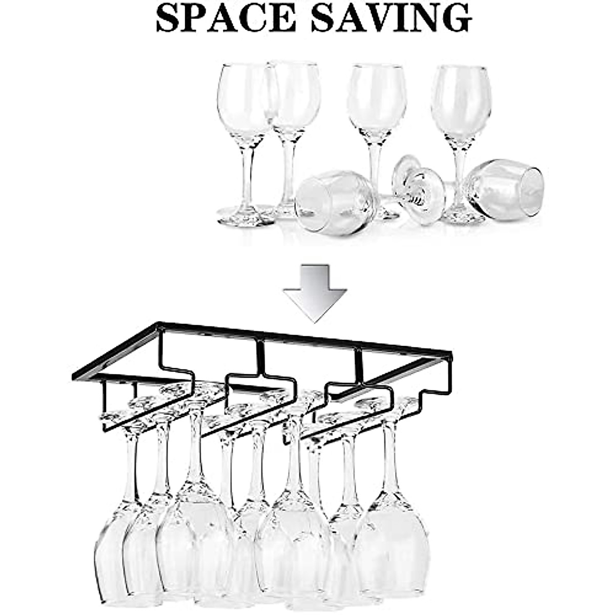 Black 4 Rows Wine Glass Shelf, Upside-down Home Goblet Iron Art Shelf, Wine Glass Hanging Storage Rack (Color : 3 Rows 1 Pack)