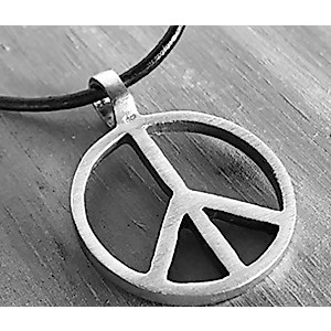 Trilogy Jewelry Pewter Classic Peace Sign Love Hippie Pendant on Leather Necklace