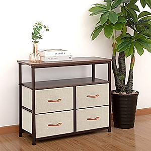 AZL1 Life Concept Dresser with Shelves-Storage Chest for Bedroom, Living Room, Hallway, Closet Organizer with Sturdy Steel Frame, Wooden Shelf, Removable Fabric Drawers, Beige