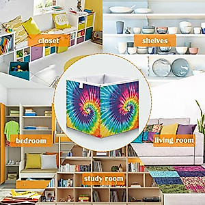 xigua Tie Dye Cube Storage Bin Large Collapsible Storage Box Canvas Storage Basket for Home,Office,Books,Nursery,Kid's Toys,Closet
