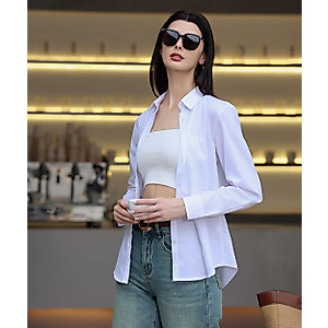 Beninos Womens Dress Shirts Long Sleeve Button Down Shirt Work Wear (225 White, XS)