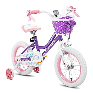 JOYSTAR 18 Inch Girls Bike for 5 6 7 8 9 Years Old Kids Bike for Ages 5-8 Years Girls with Training Wheels and Basket 18" Children Bikes Bicycle with Handbrake in Purple