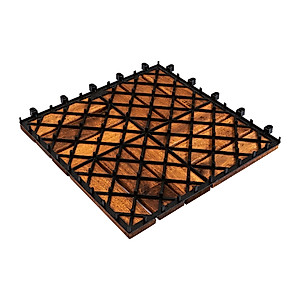 YAMAZING 12'x12' Solid Wood Interlocking Flooring - Acacia Hardwood Deck Tiles (Pack of 9), Indoor & Outdoor Use, Waterproof All Weather (9 Sq Ft)