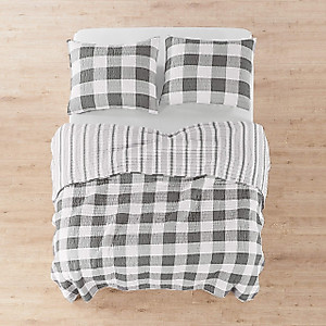Levtex Home - Camden Quilt Set -Full/Queen Quilt + Two Standard Pillow Shams - Buffalo Check in Grey and Cream - Quilt Size (88 x 92 in.) and Pillow Sham Size (26 x 20 in.)- Reversible Pattern -Cotton