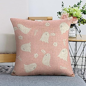 Ghost Pumpkin Halloween Throw Pillow Covers 18×18 Pillowcases Set of 1 Autumn Pattern Linen Decorative Square Pillow Case Cushion Covers Standard Size for Sofa Couch Outdoor Bed Pillow Protectors
