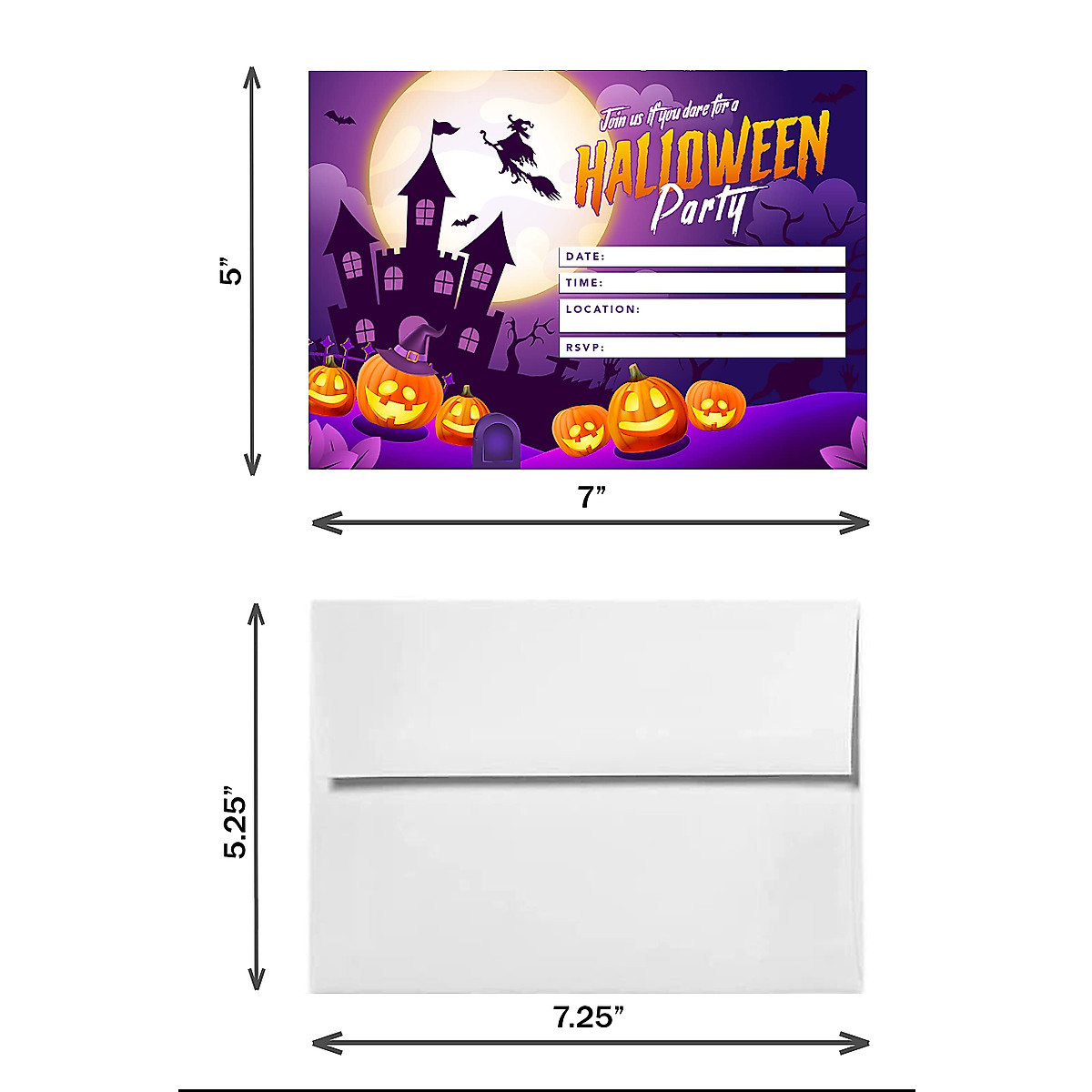Halloween Party Invitations with Self Seal Envelopes | 15 Halloween Party Invitations and 15 Envelopes | 5 inches x 7 inches Halloween Birthday Party Invitations with A7 White Envelopes | Haunted House Pumpkin Spooky Party Invitations for Kids and Adults